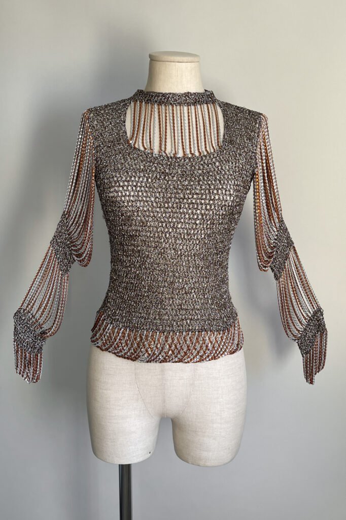 LORIS AZZARO 1969 Silver & Bronze Crochet Chainmail Top (XS) - EMERIEU