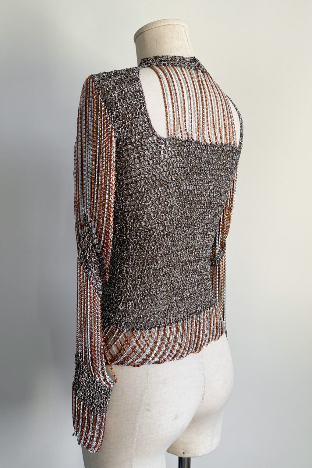 LORIS AZZARO 1969 Silver & Bronze Crochet Chainmail Top (XS) - EMERIEU