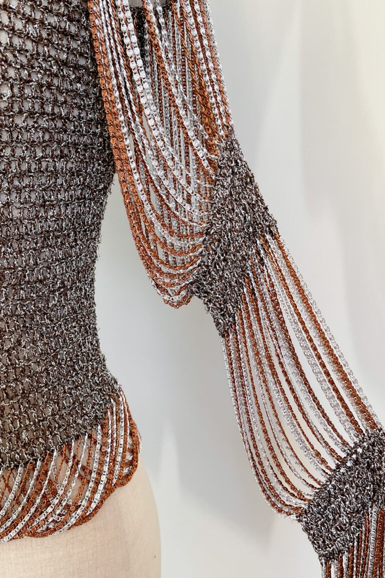 LORIS AZZARO 1969 Silver & Bronze Crochet Chainmail Top (XS) - EMERIEU