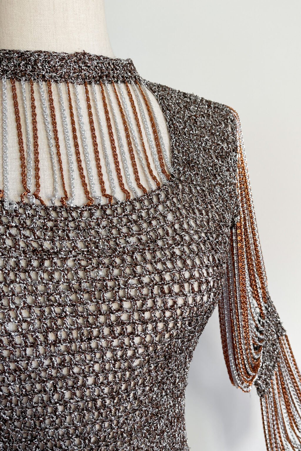 LORIS AZZARO 1969 Silver & Bronze Crochet Chainmail Top (XS) - EMERIEU