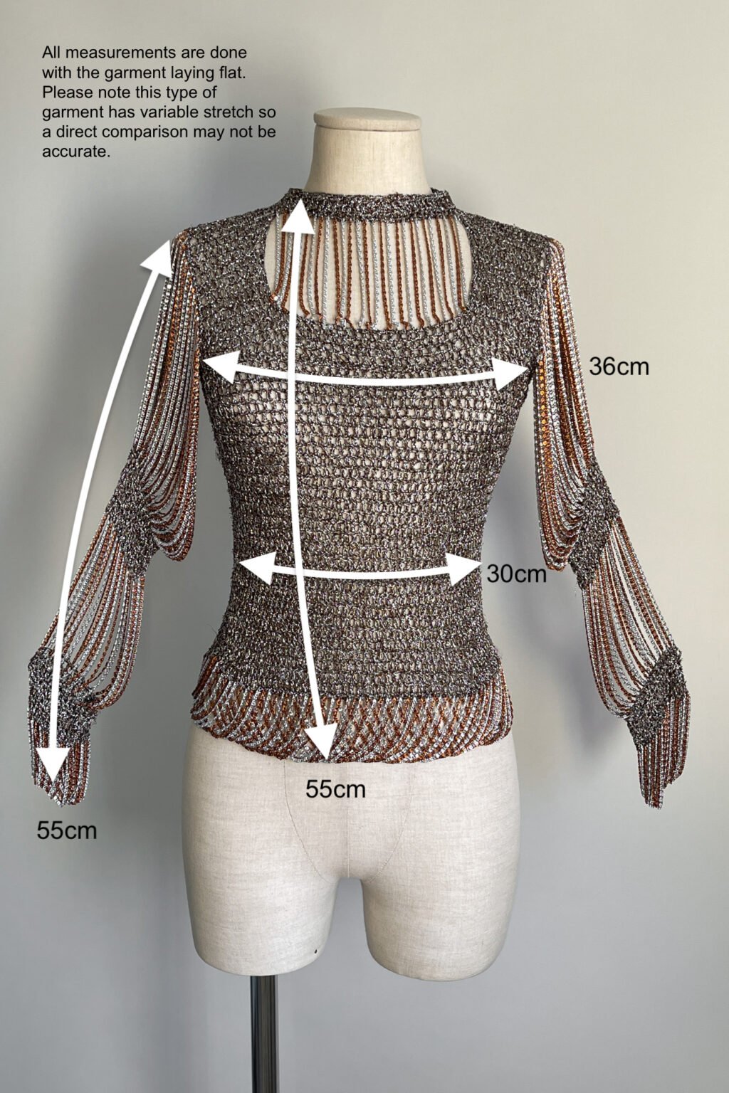LORIS AZZARO 1969 Silver & Bronze Crochet Chainmail Top (XS) - EMERIEU