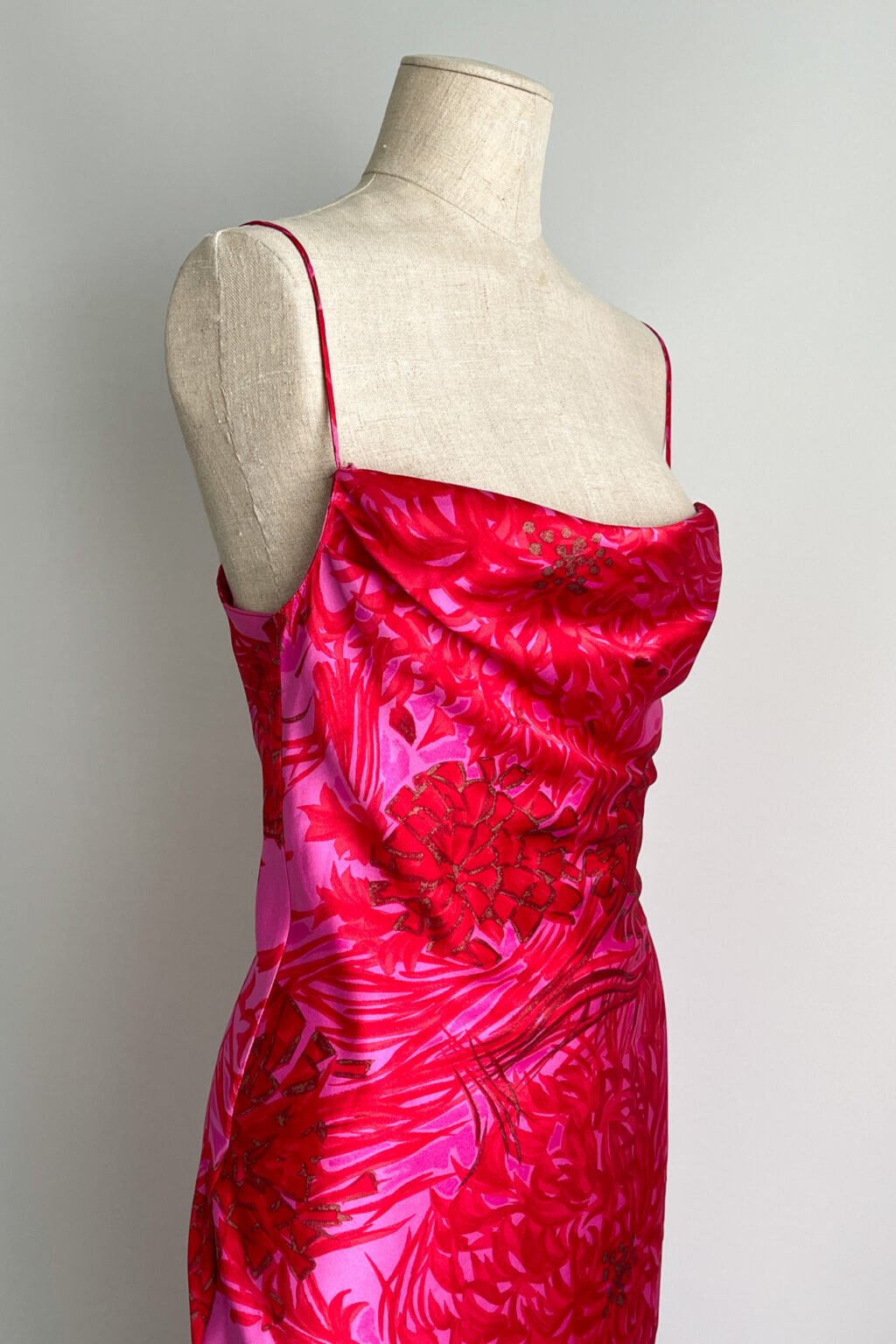 ANNA MOLINARI 2000 Pink Floral Silk Draped Dress - EMERIEU