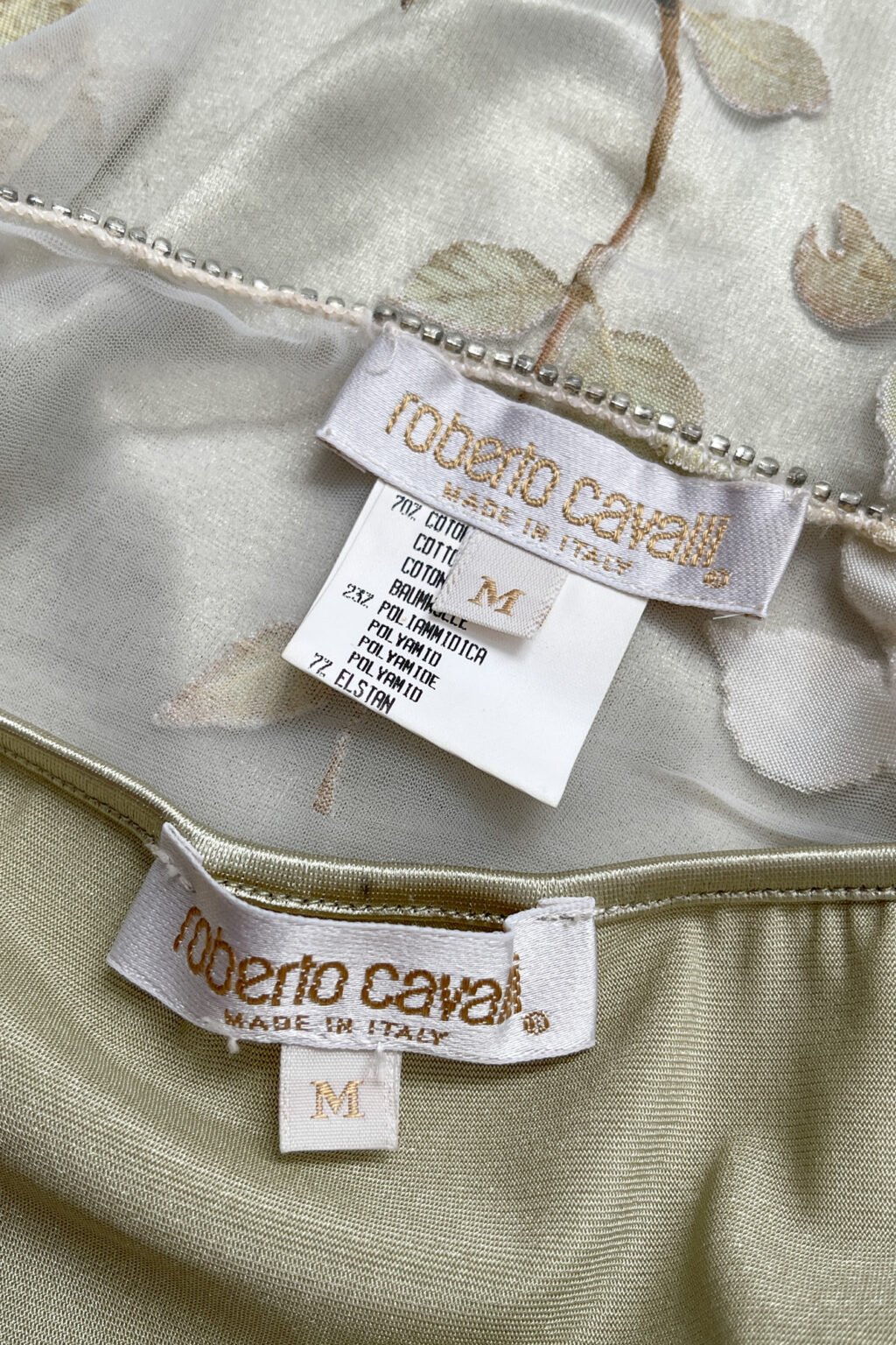 ROBERTO CAVALLI 1998 Elfic Green Sheer Floral Dress (M) - EMERIEU