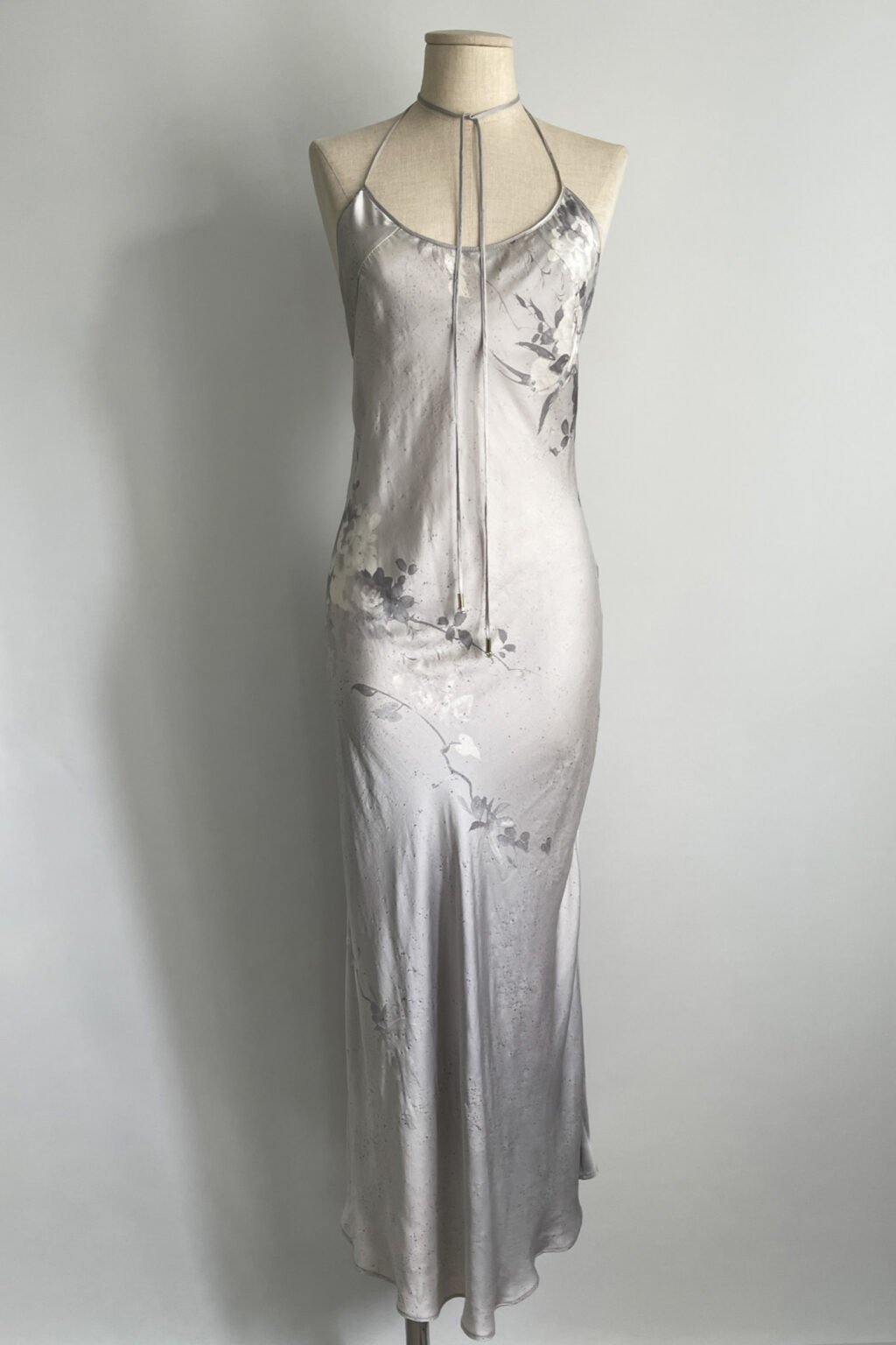ROBERTO CAVALLI 1999 Silver Floral Silk Dress (S-M) - EMERIEU