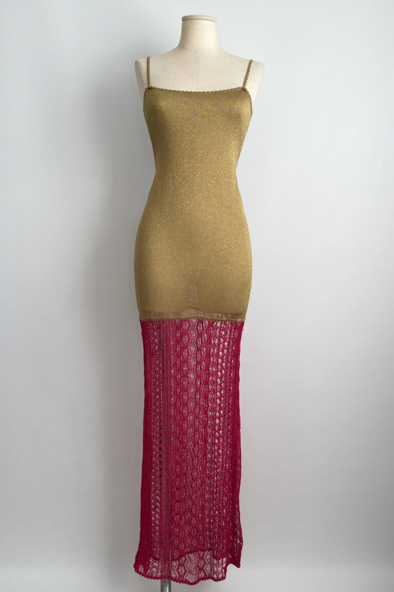 CHRISTIAN DIOR 1999 Gold & Pink Knitted Maxi Dress (M) - EMERIEU