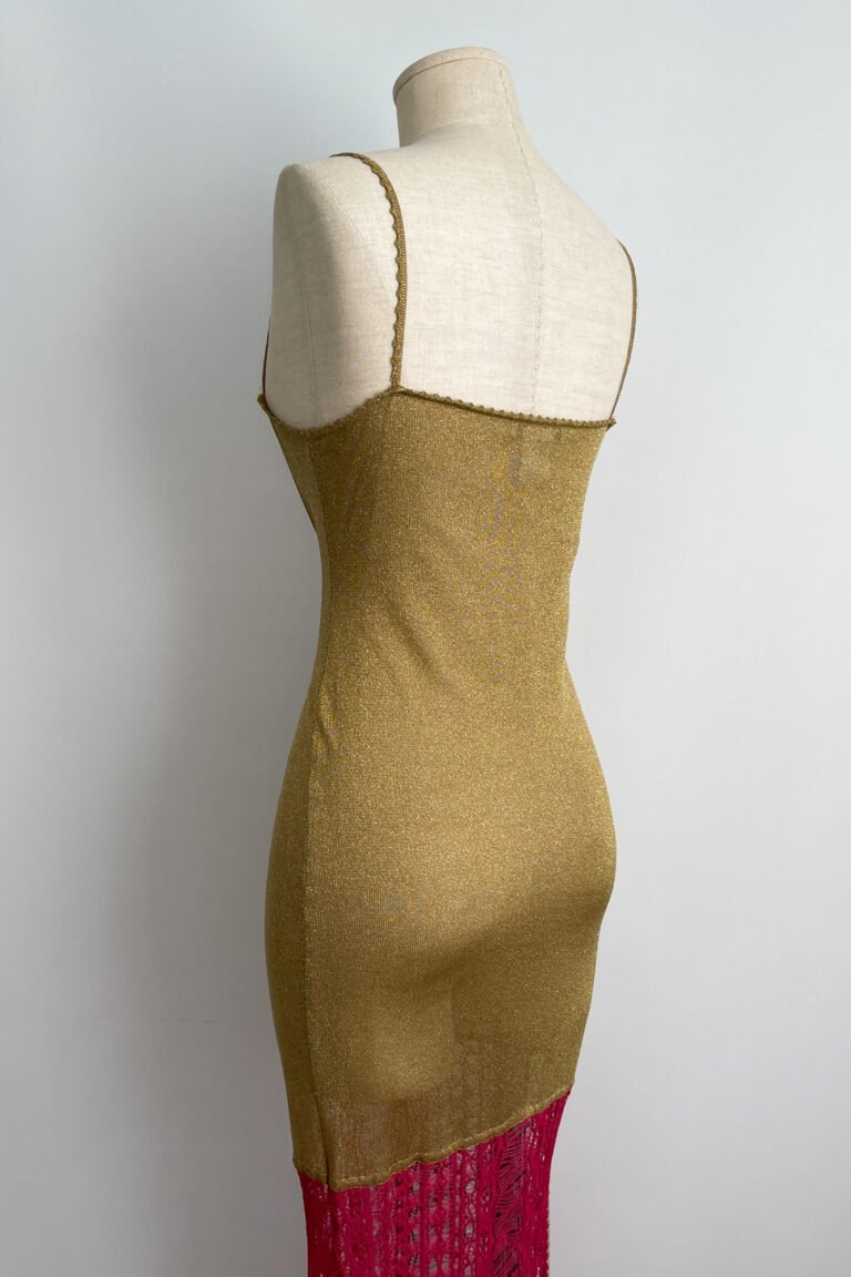 CHRISTIAN DIOR 1999 Gold & Pink Knitted Maxi Dress (M) - EMERIEU