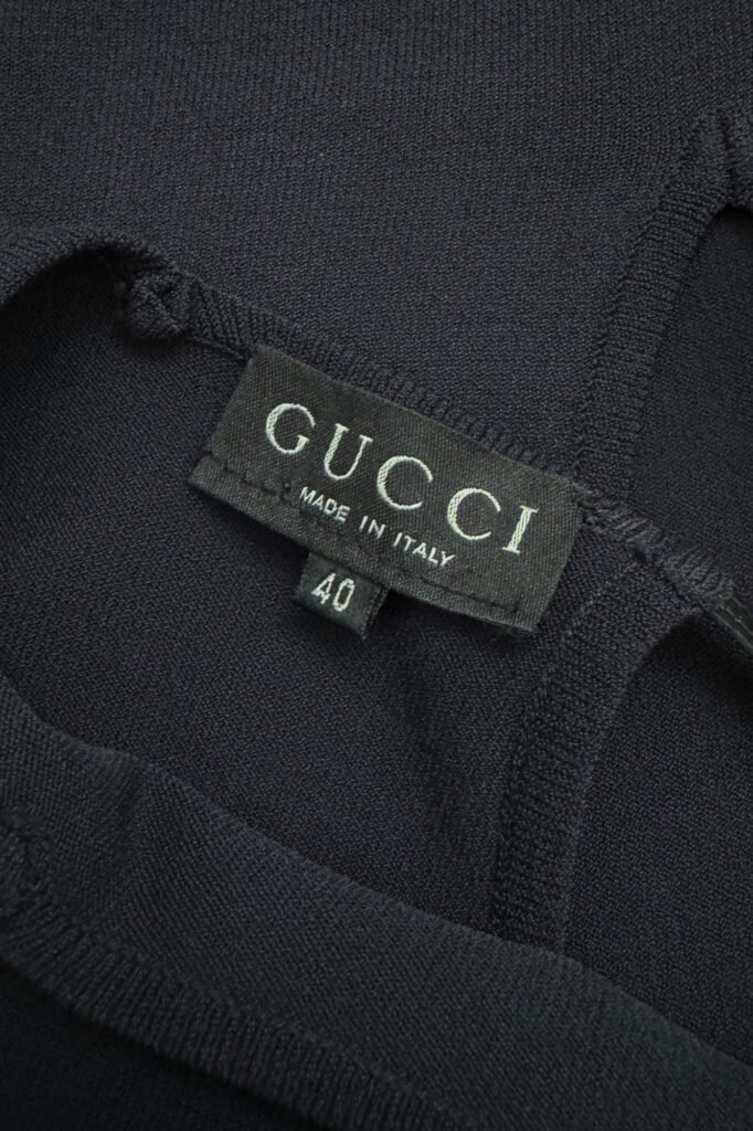 GUCCI 1998 Buckle Cut Out Navy Knit Top (XS-S) - Emerieu