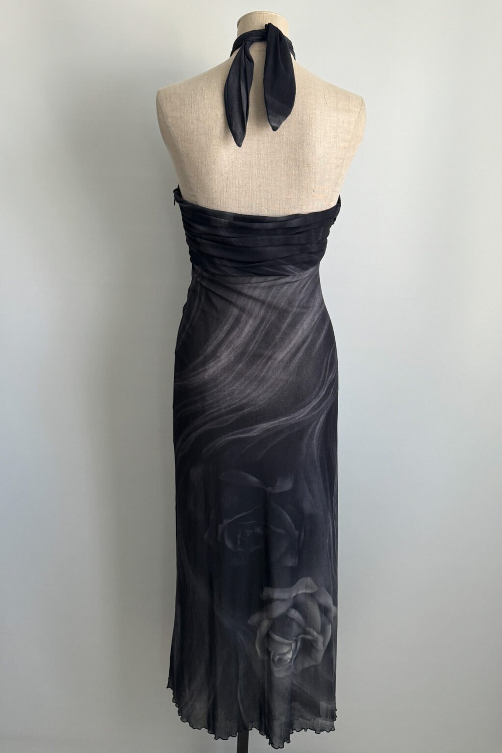 CAVALLI CLASS 2000 Black Rose Print Halter Neck Dress (M) - Emerieu