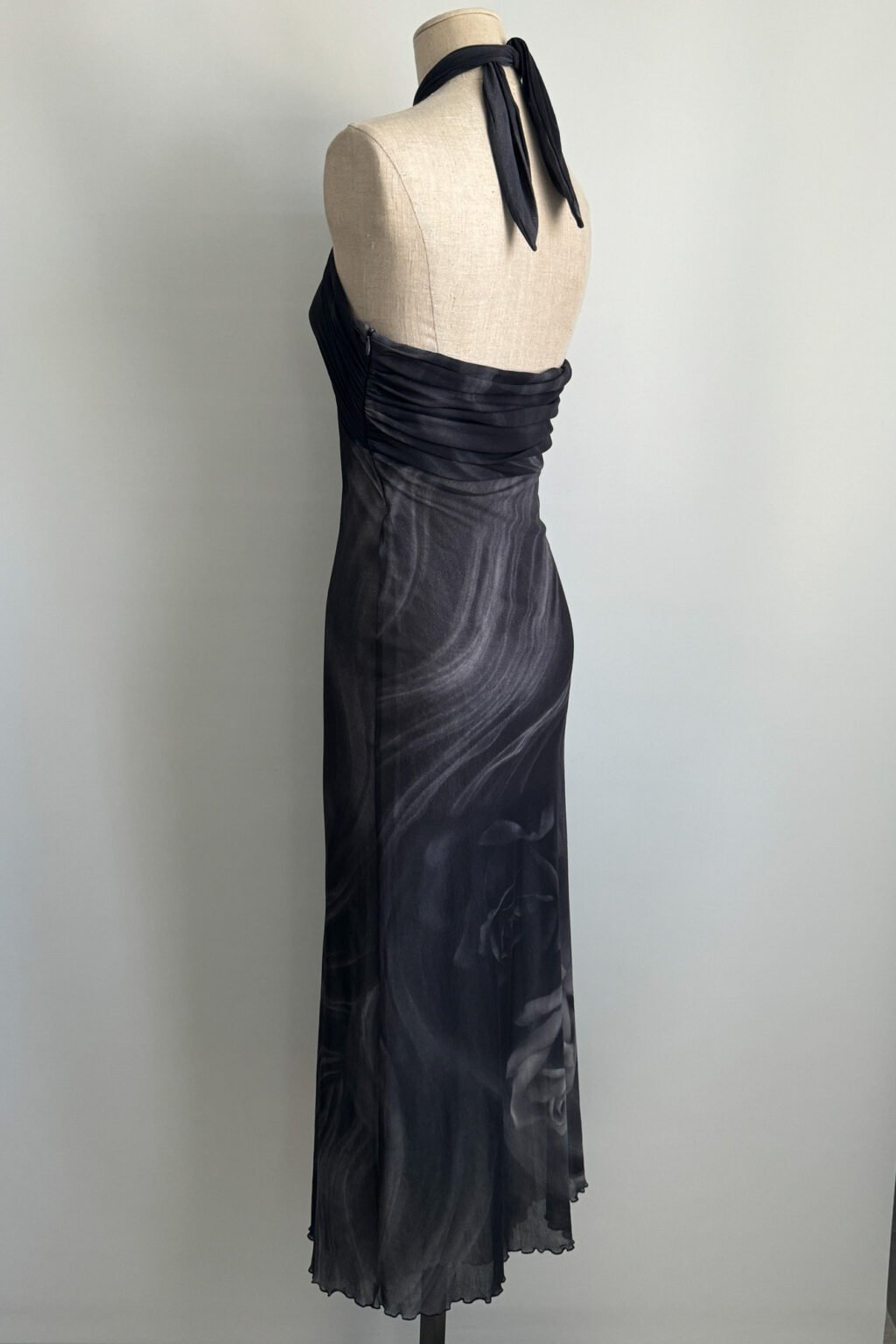 CAVALLI CLASS 2000 Black Rose Print Halter Neck Dress (M) - Emerieu