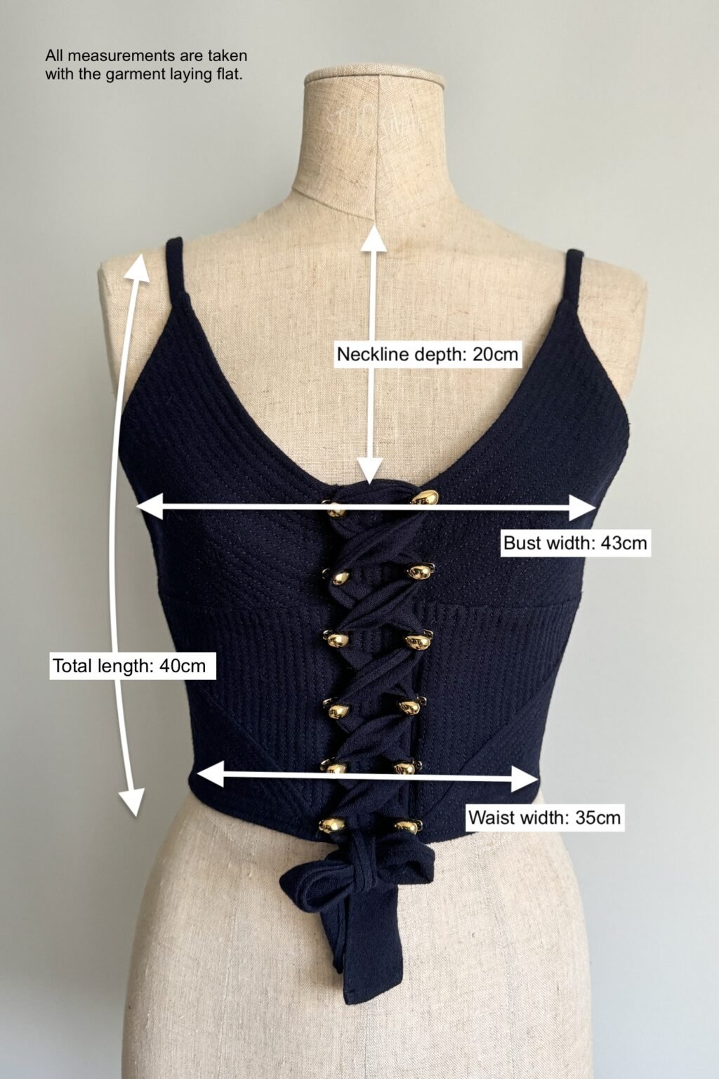 VALENTINO 1995 Dark Navy Lace Up Wool Corset (M) - EMERIEU