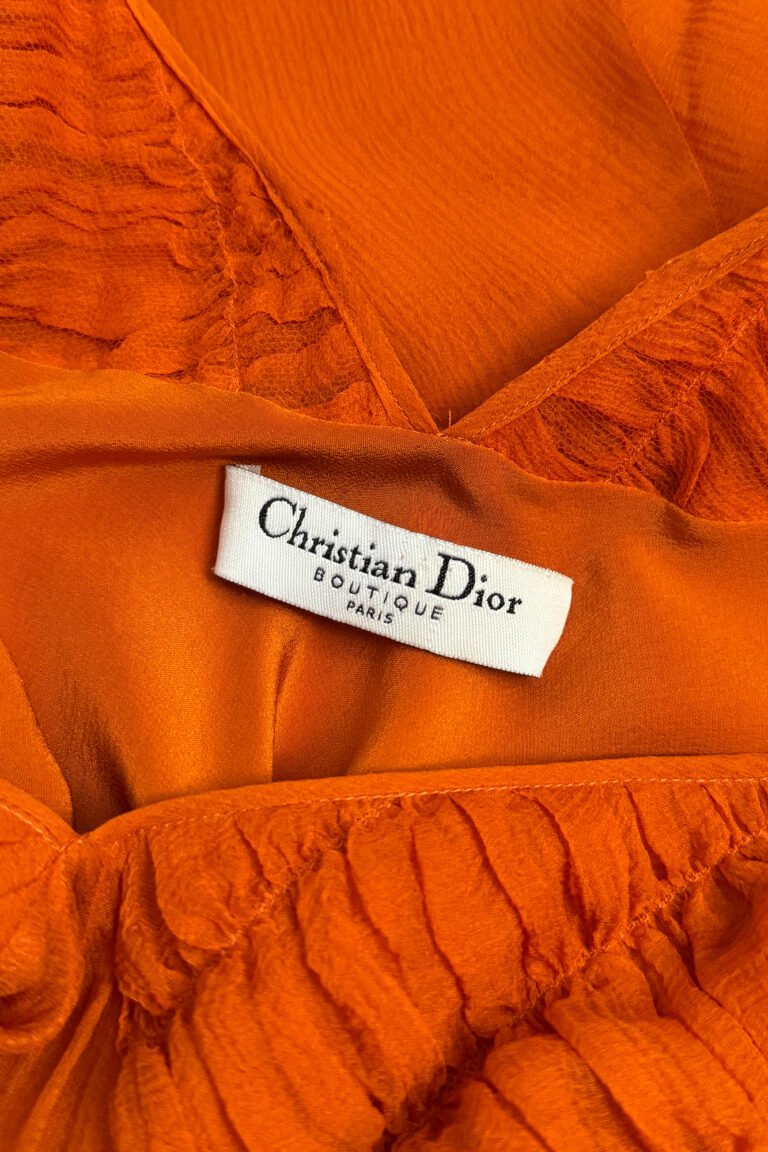 CHRISTIAN DIOR 2004 Orange Silk Ruffle Maxi Dress (S-M) - EMERIEU