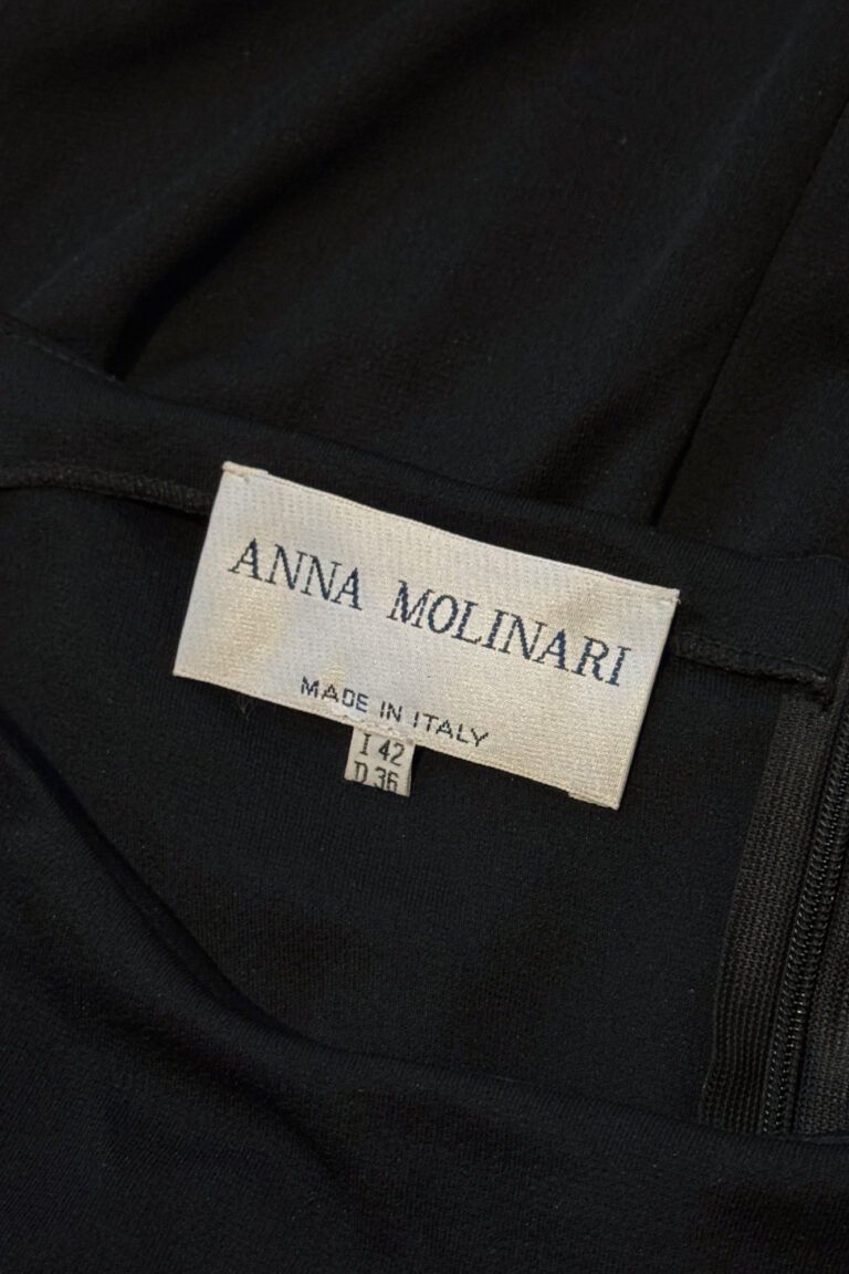 ANNA MOLINARI 1995 Black Asymmetrical Bodycon Top with Long Fringes (M ...