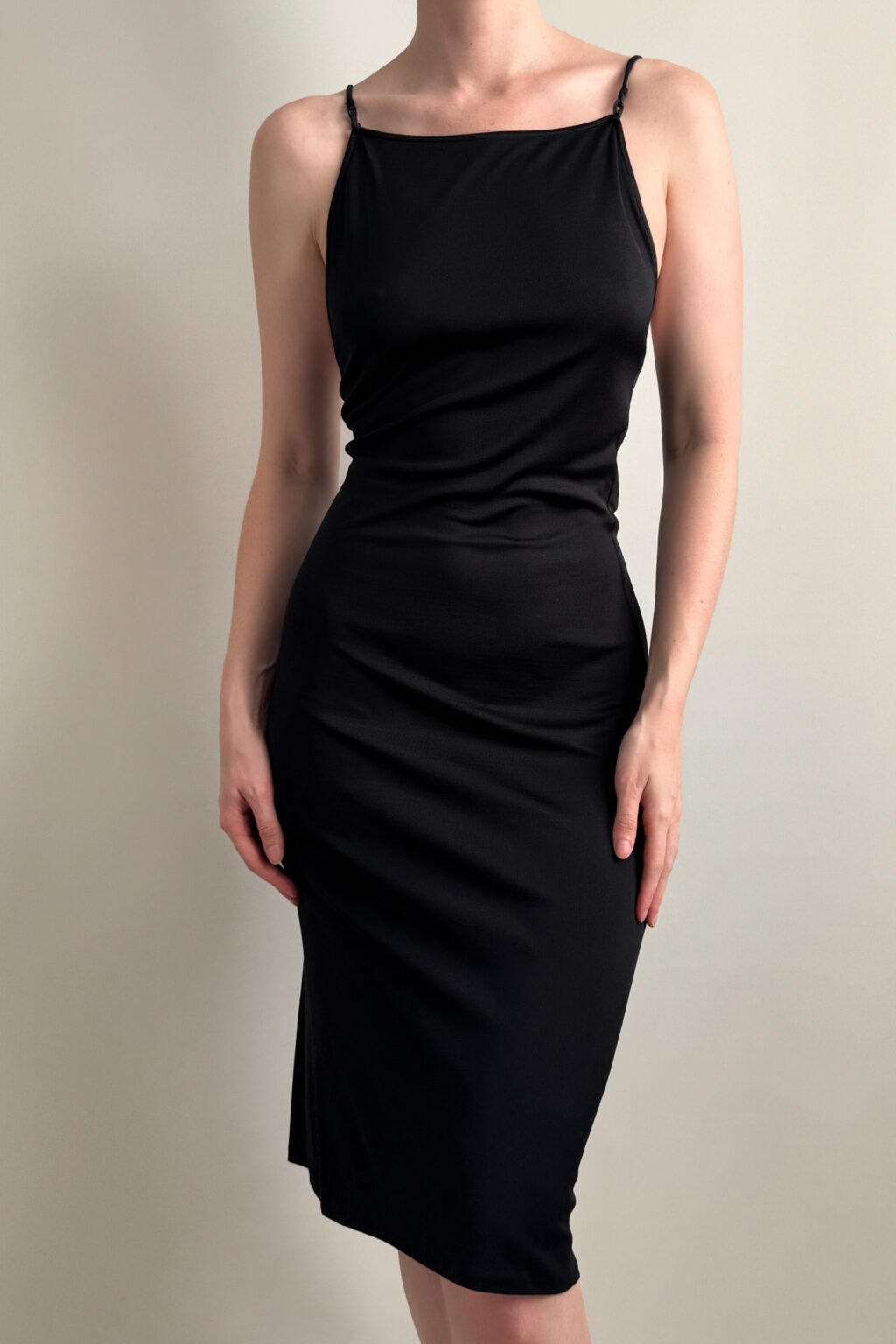 GUCCI 1999 Black Low Back Midi Dress (M) - Emerieu