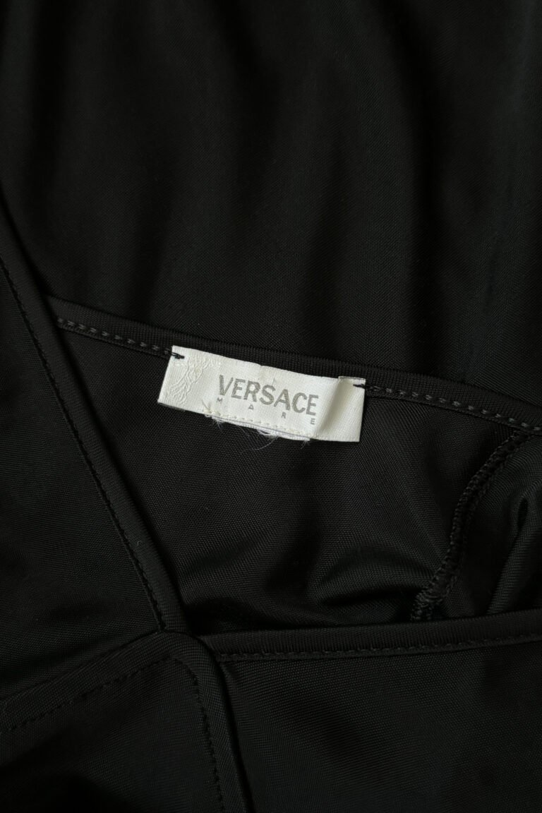 VERSACE 2000s Black Slip Dress with Chain Link Medusa Accent (S) - EMERIEU